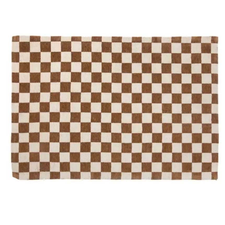 Brown & White Checkered Layering Rug | The Doormat Company